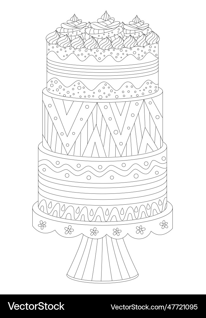 Wedding cake with three tiers for your coloring Vector Image