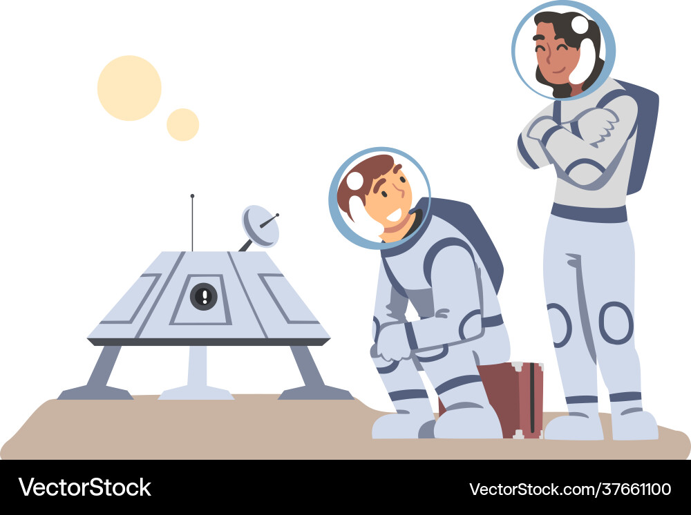 Astronauts wearing spacesuits landed on mars Vector Image