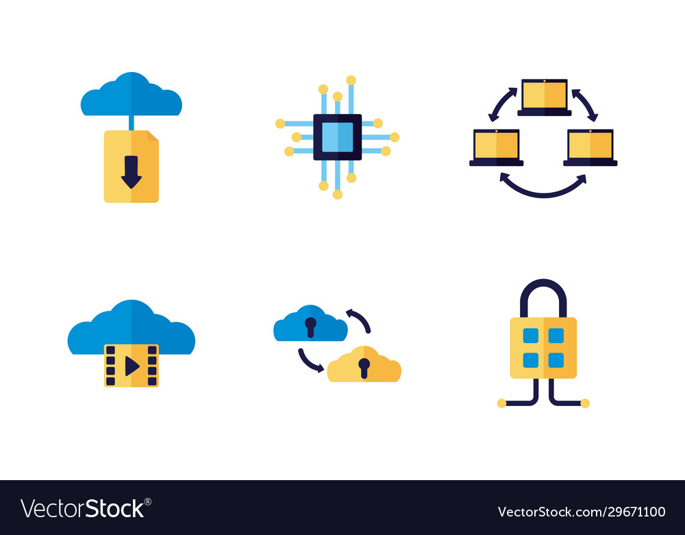 Bundle cloud computing flat style icons Royalty Free Vector