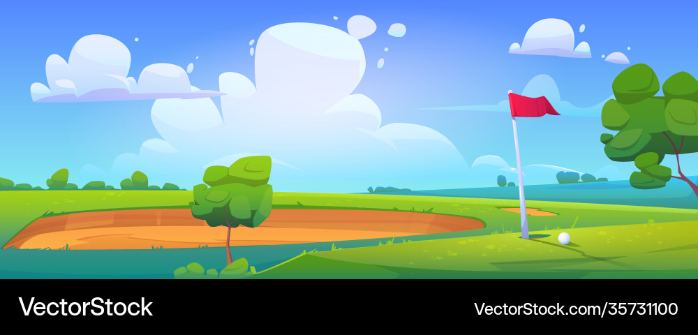 Golf course on nature landscape with ball grass Vector Image