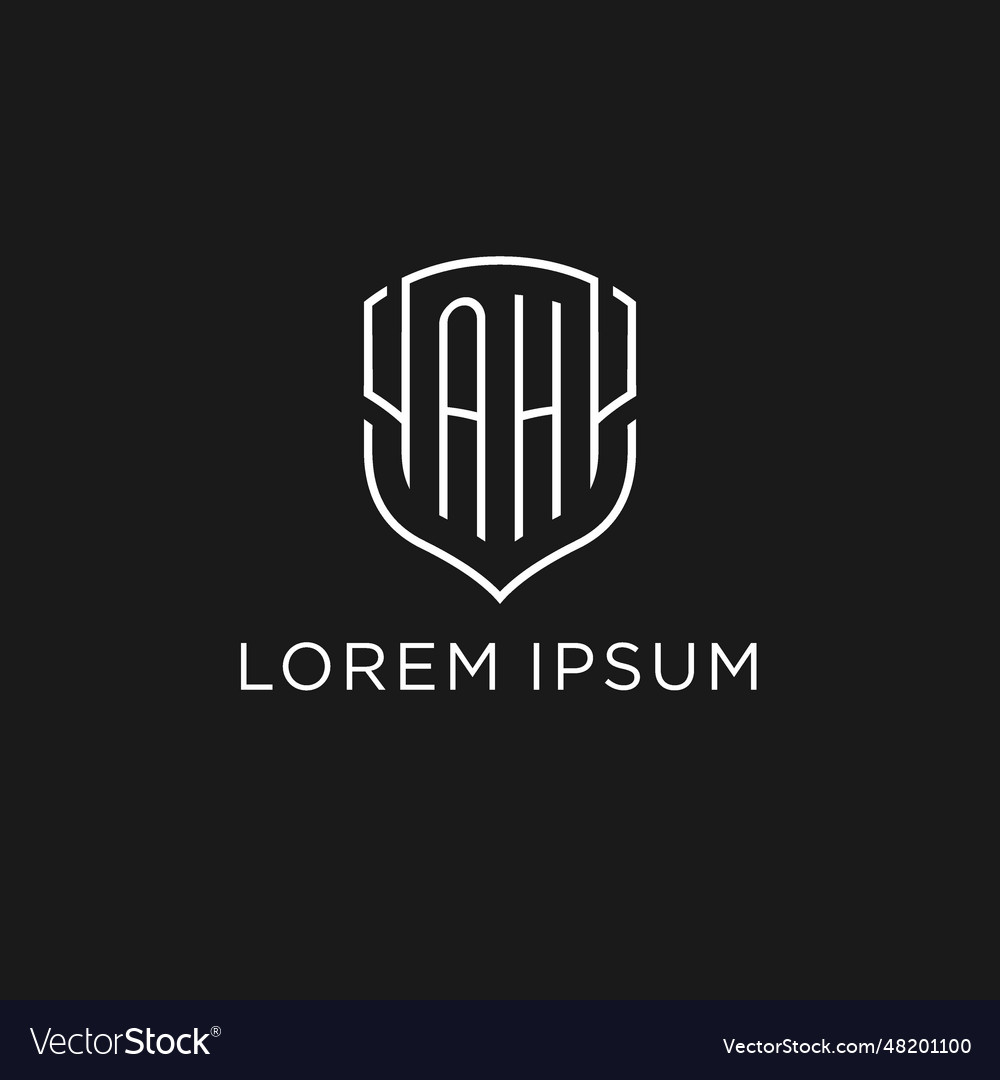 Initial ah logo monoline shield icon shape Vector Image