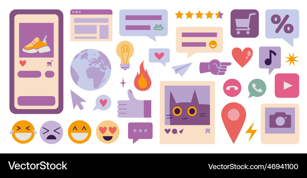Set of cute elements of web interface social Vector Image