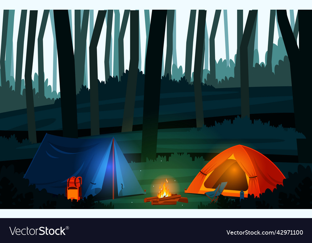 Summer camp tent outdoor jungle nature adventure Vector Image