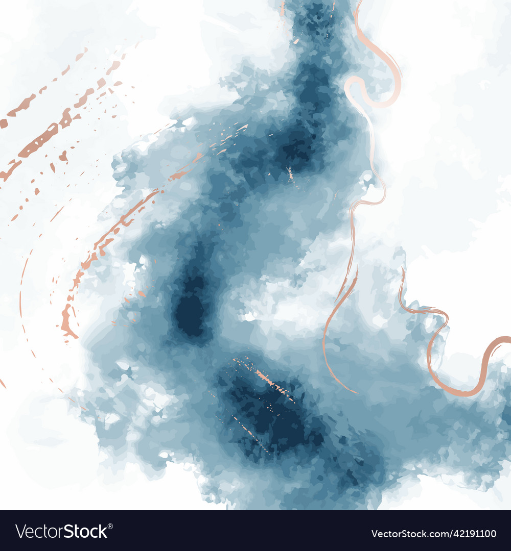 Watercolor blue background with elements of gold Vector Image