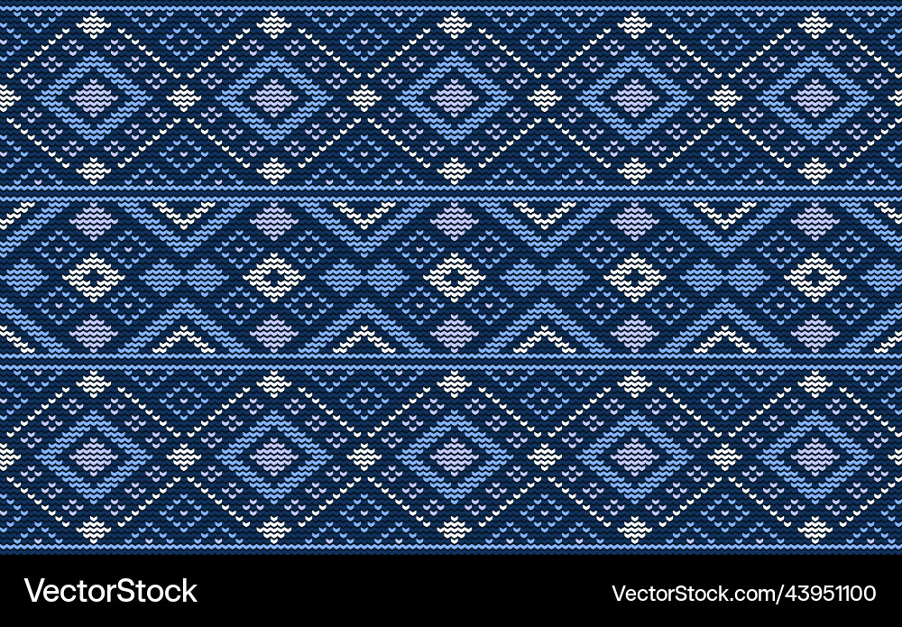 White and blue cross stitch pattern embroidery Vector Image