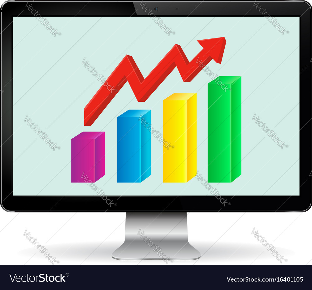 Computer display with graph Royalty Free Vector Image