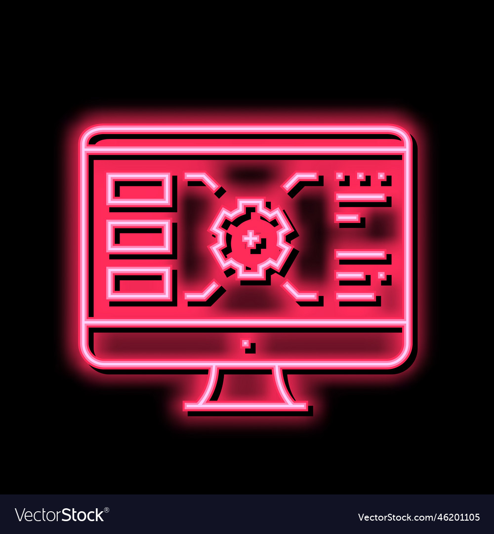 Gear characteristics on computer screen neon glow Vector Image