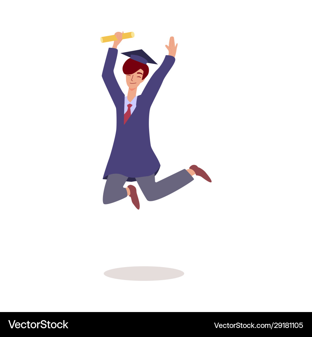 Graduating male student jumping for joy flat Vector Image