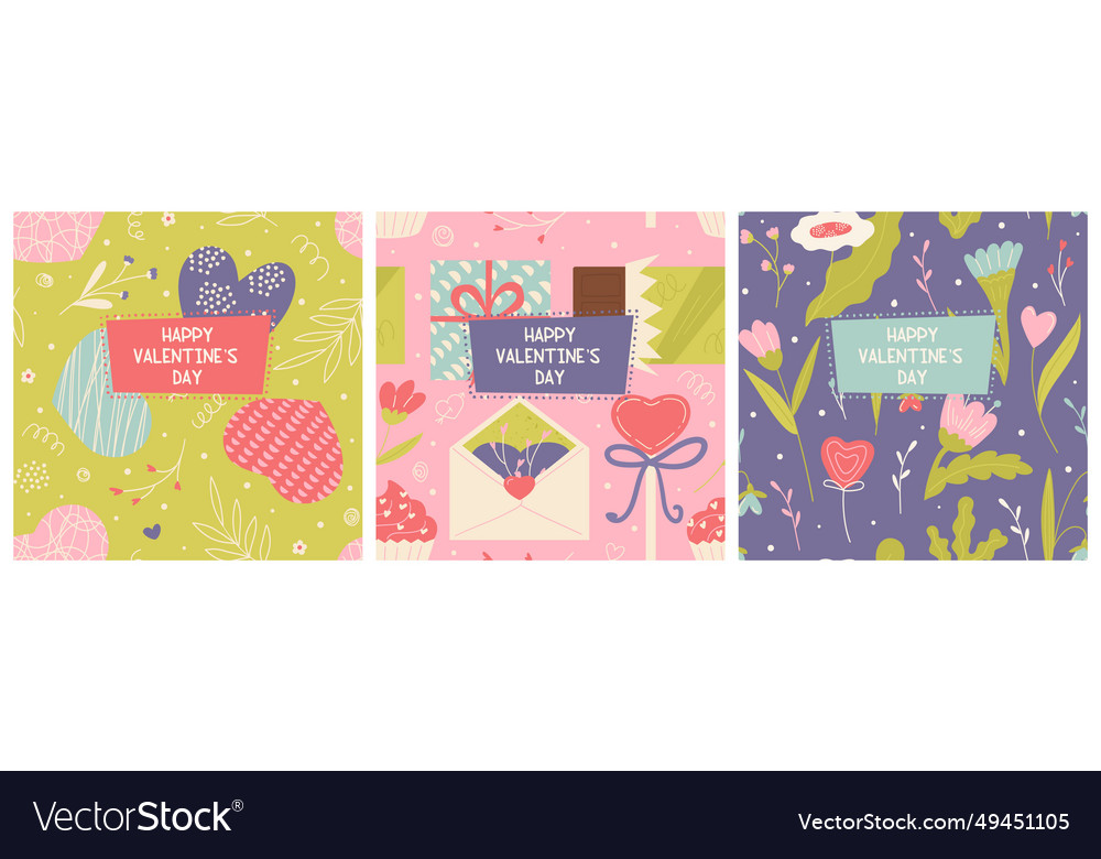 Happy valentine day greeting card floral square Vector Image