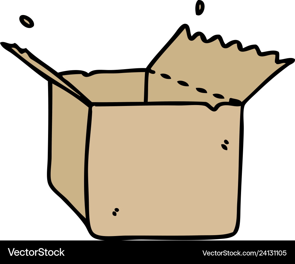 Quirky hand drawn cartoon open box Royalty Free Vector Image