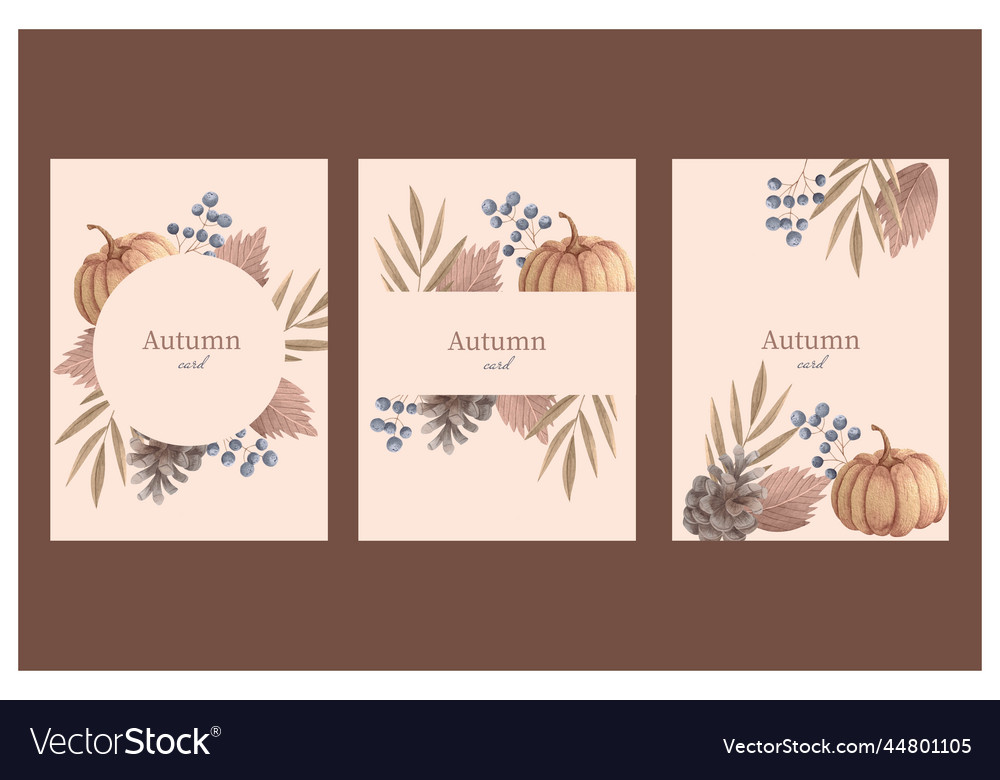 Watercolor autumn cards collection design Vector Image
