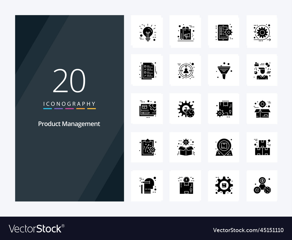 20 Product Management Solid Glyph Icon Royalty Free Vector