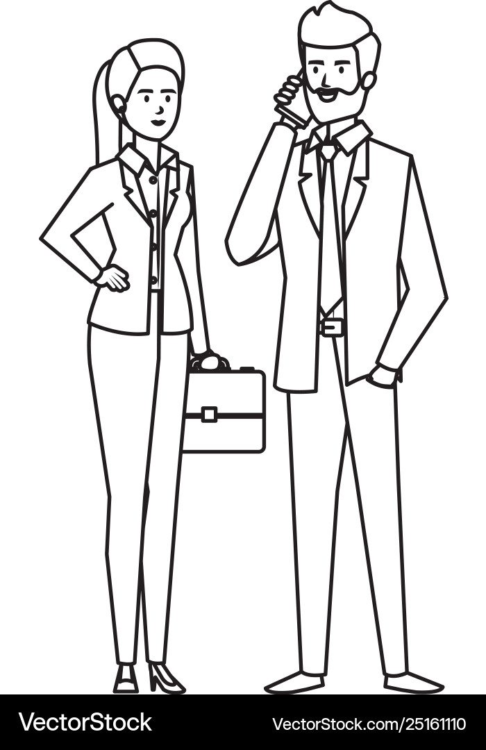 Business couple calling with smartphone Royalty Free Vector