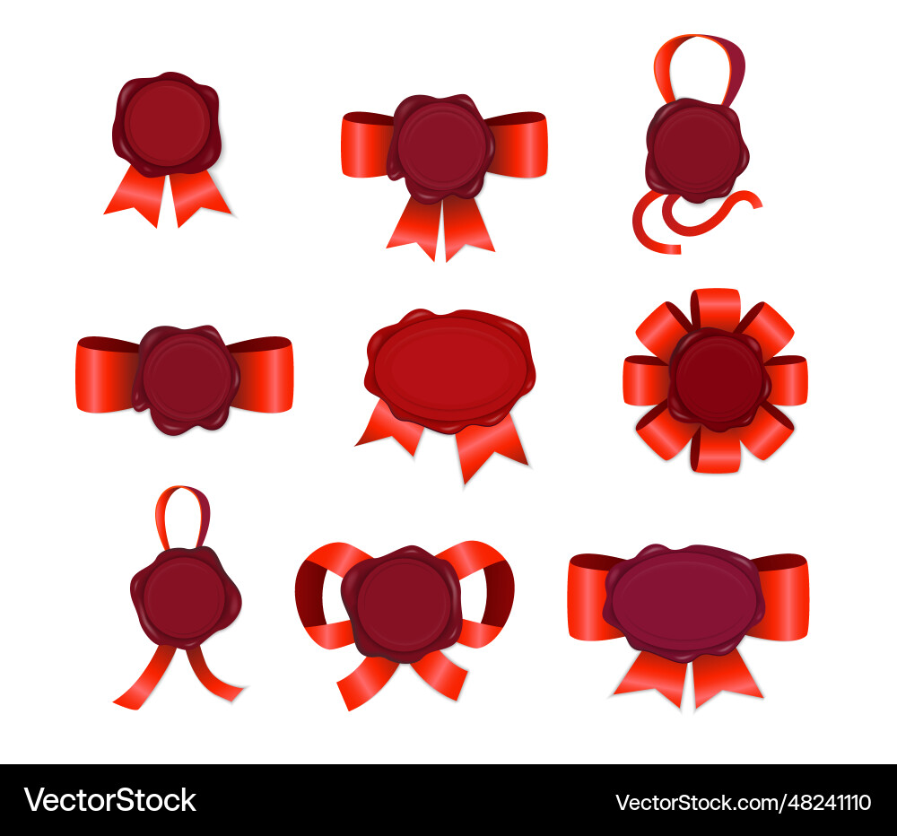 Candle stamp with red ribbons set Royalty Free Vector Image