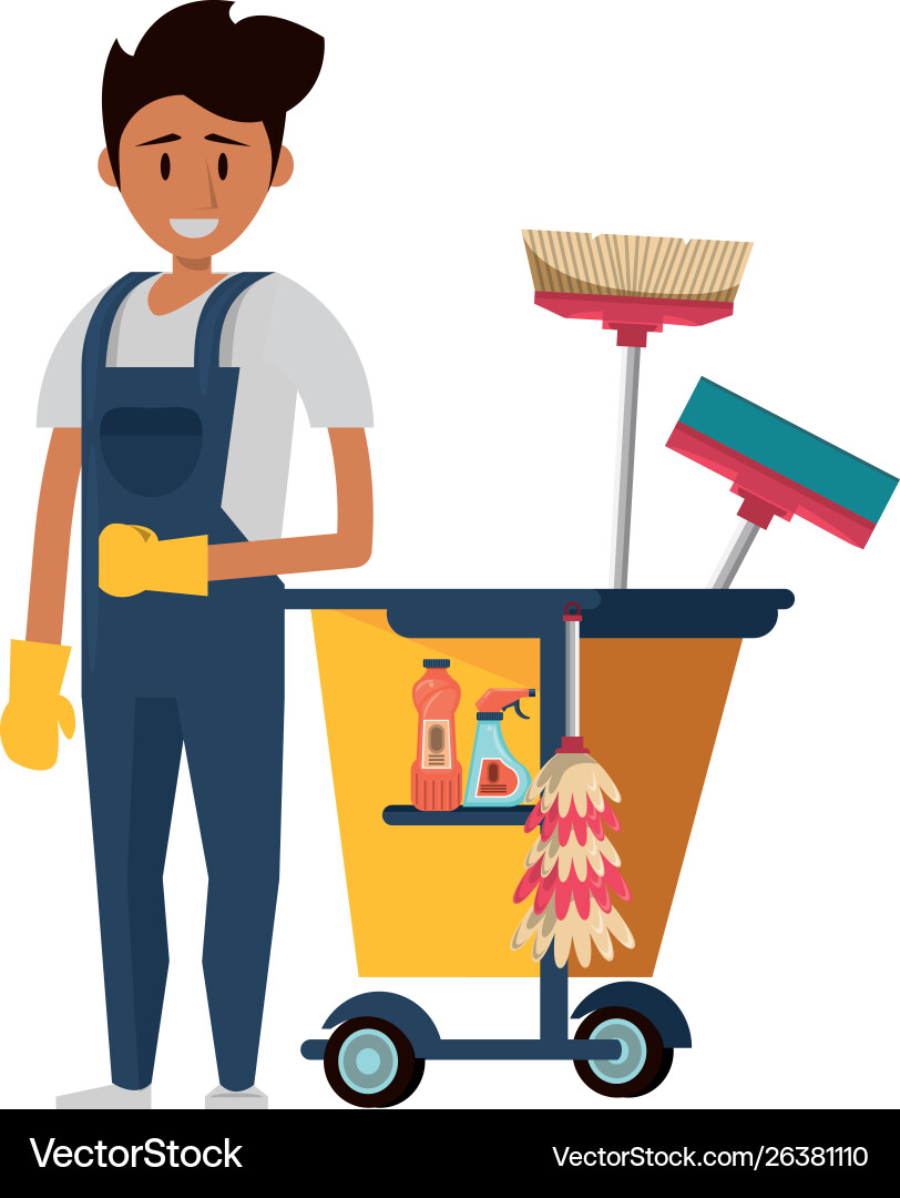 Cleaner worker with cleaning products Royalty Free Vector
