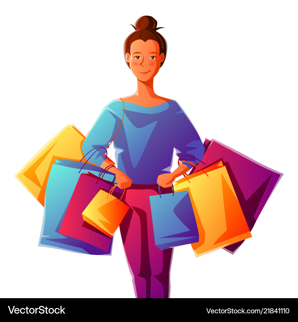 Cute girl with packages Royalty Free Vector Image