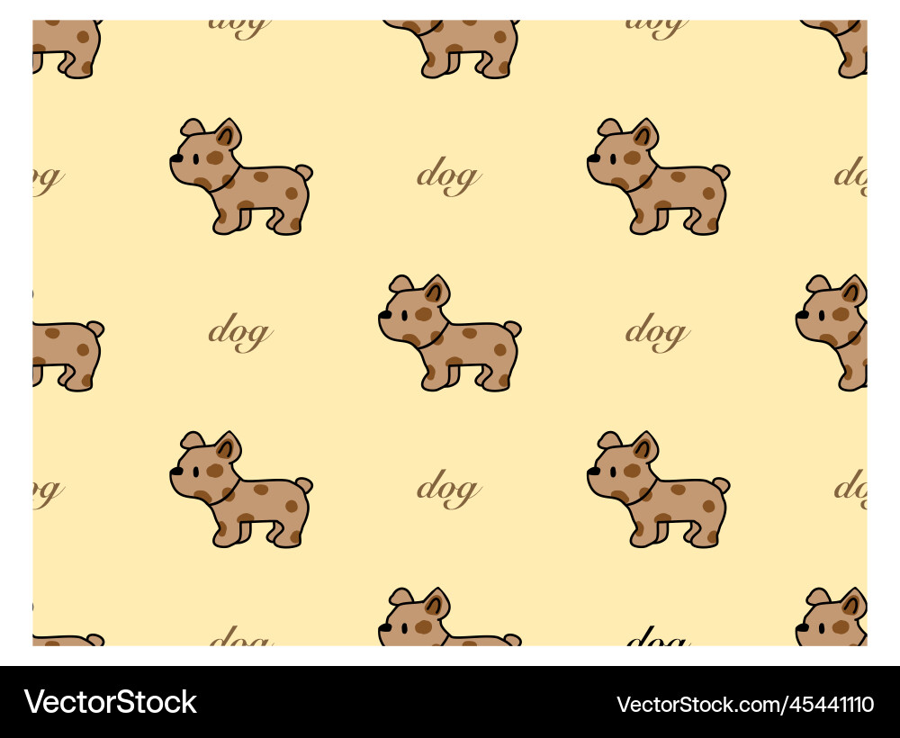 Dog cartoon character seamless pattern on yellow Vector Image