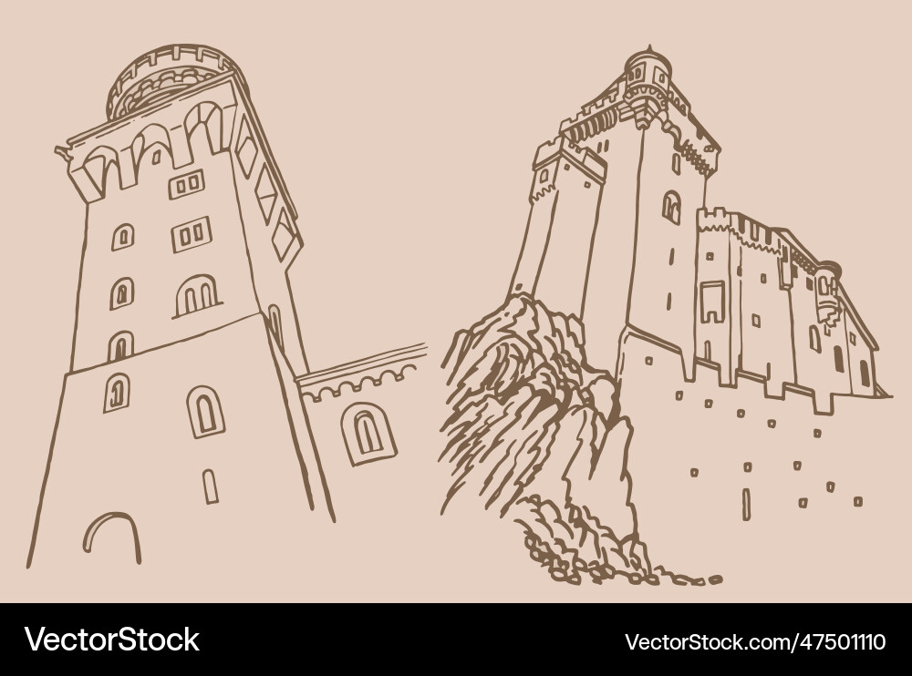 Graphical vintage set of castles from germany Vector Image
