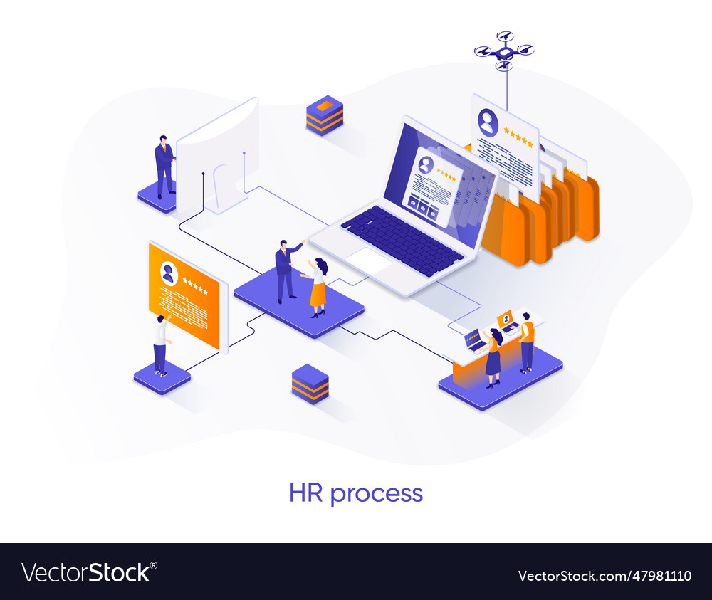Hr process isometric web banner human resource Vector Image