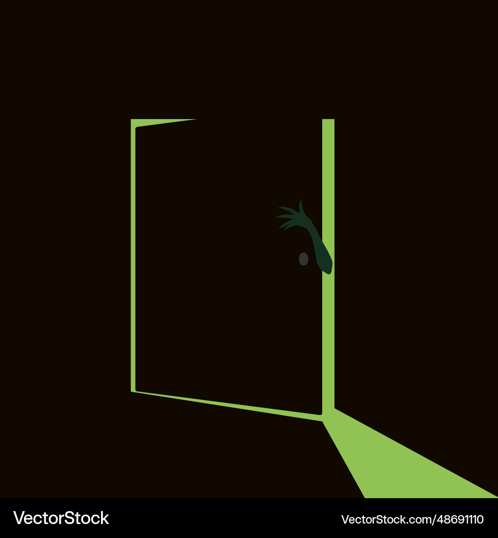 Open door with a scary monster hand Royalty Free Vector