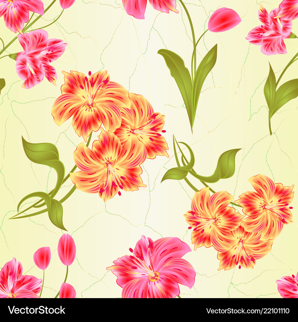 Seamless texture bunch orange and pink lily Vector Image