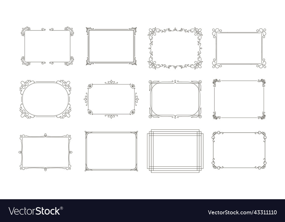 Set curly horizontal rectangular frames the frame Vector Image