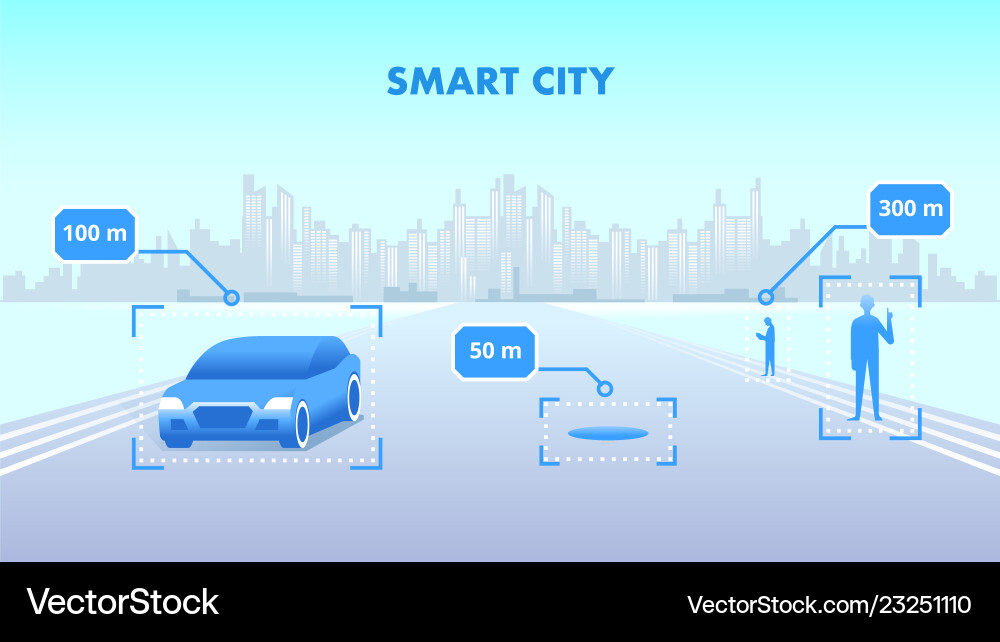 Smart city flat cityscape Royalty Free Vector Image