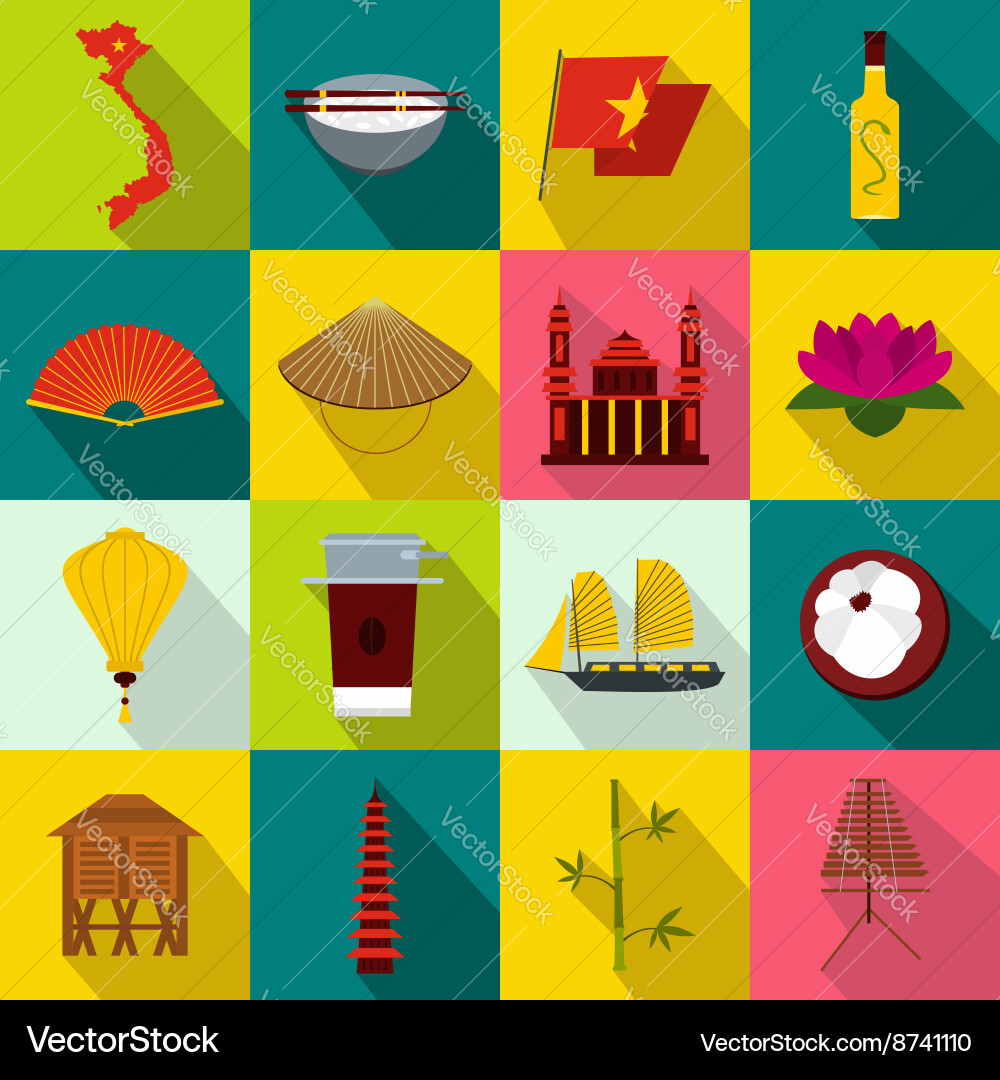 Vietnam icons set flat style Royalty Free Vector Image