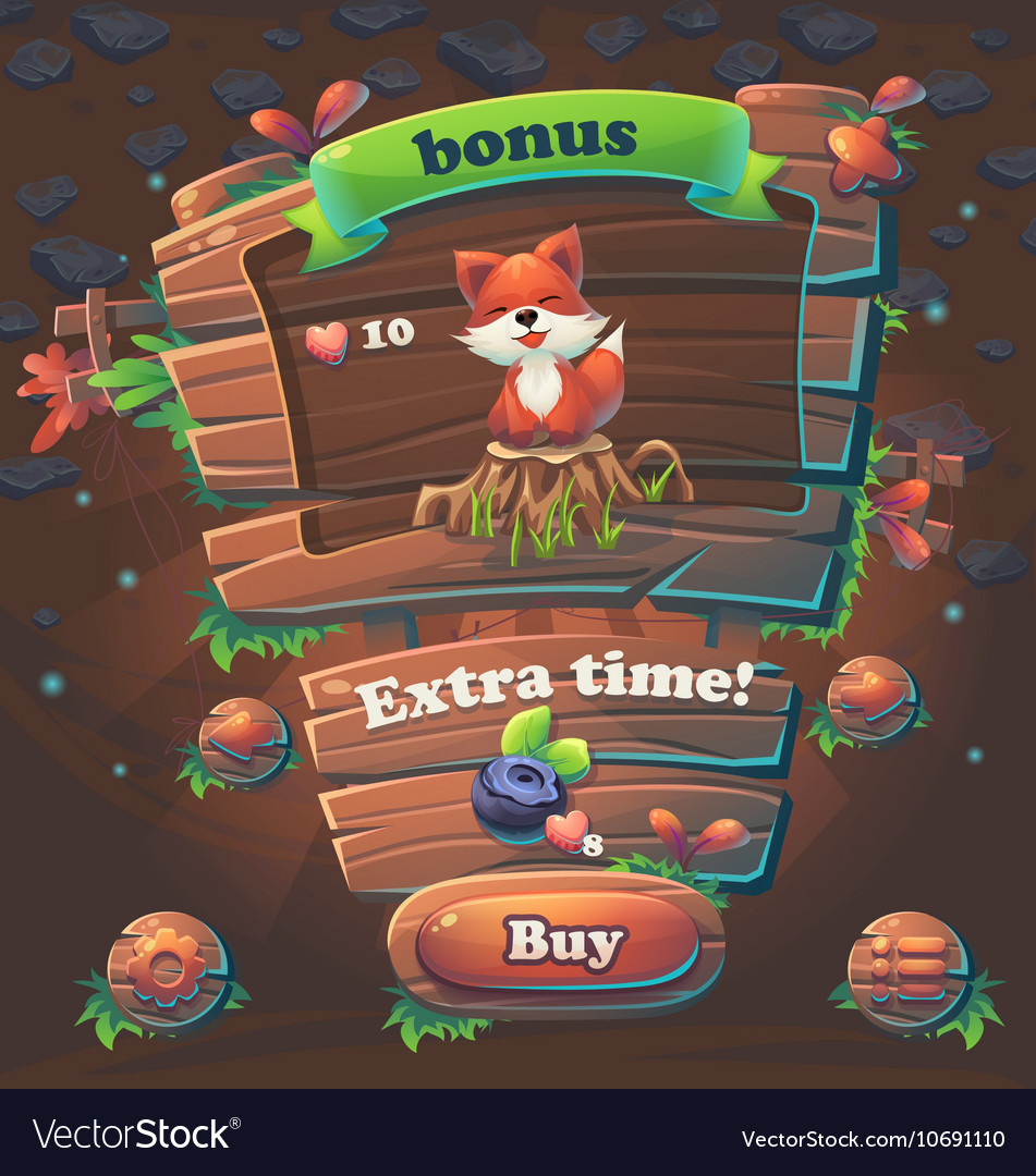 Wooden game user interface bonus window Royalty Free Vector Wooden game user interface bonus window Royalty Free Vector