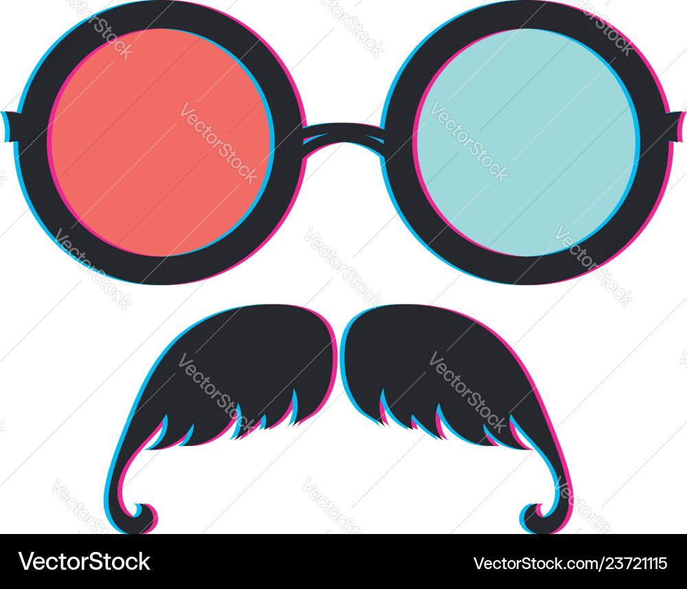 Anaglyph effect on glasses and moustache Vector Image