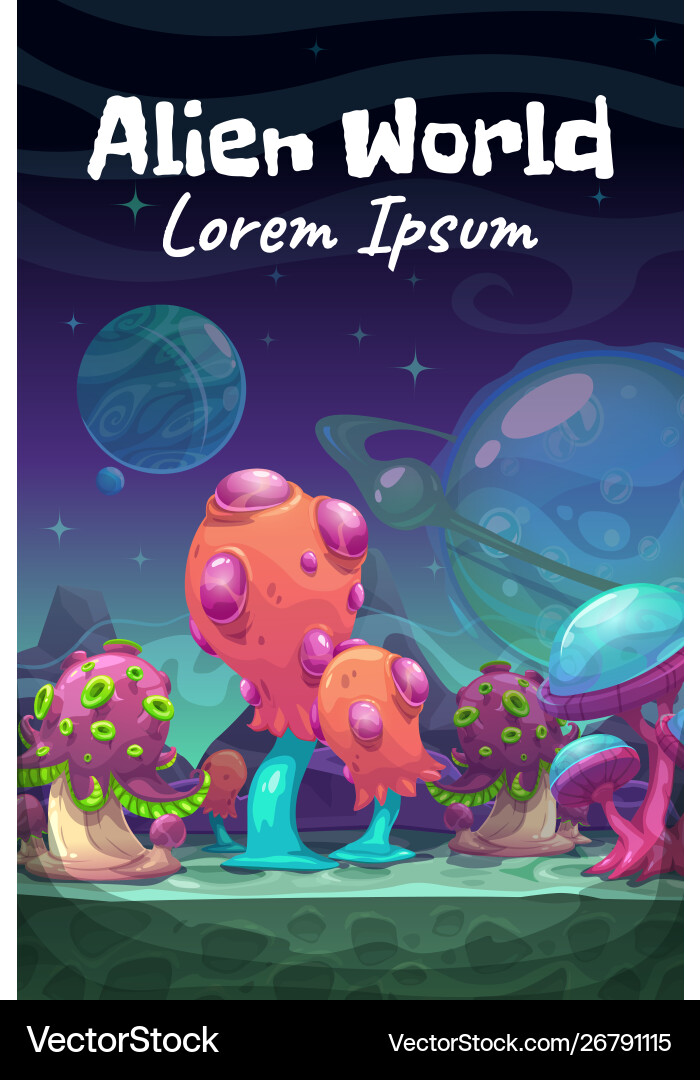 Fantasy cartoon alien world landscape Royalty Free Vector