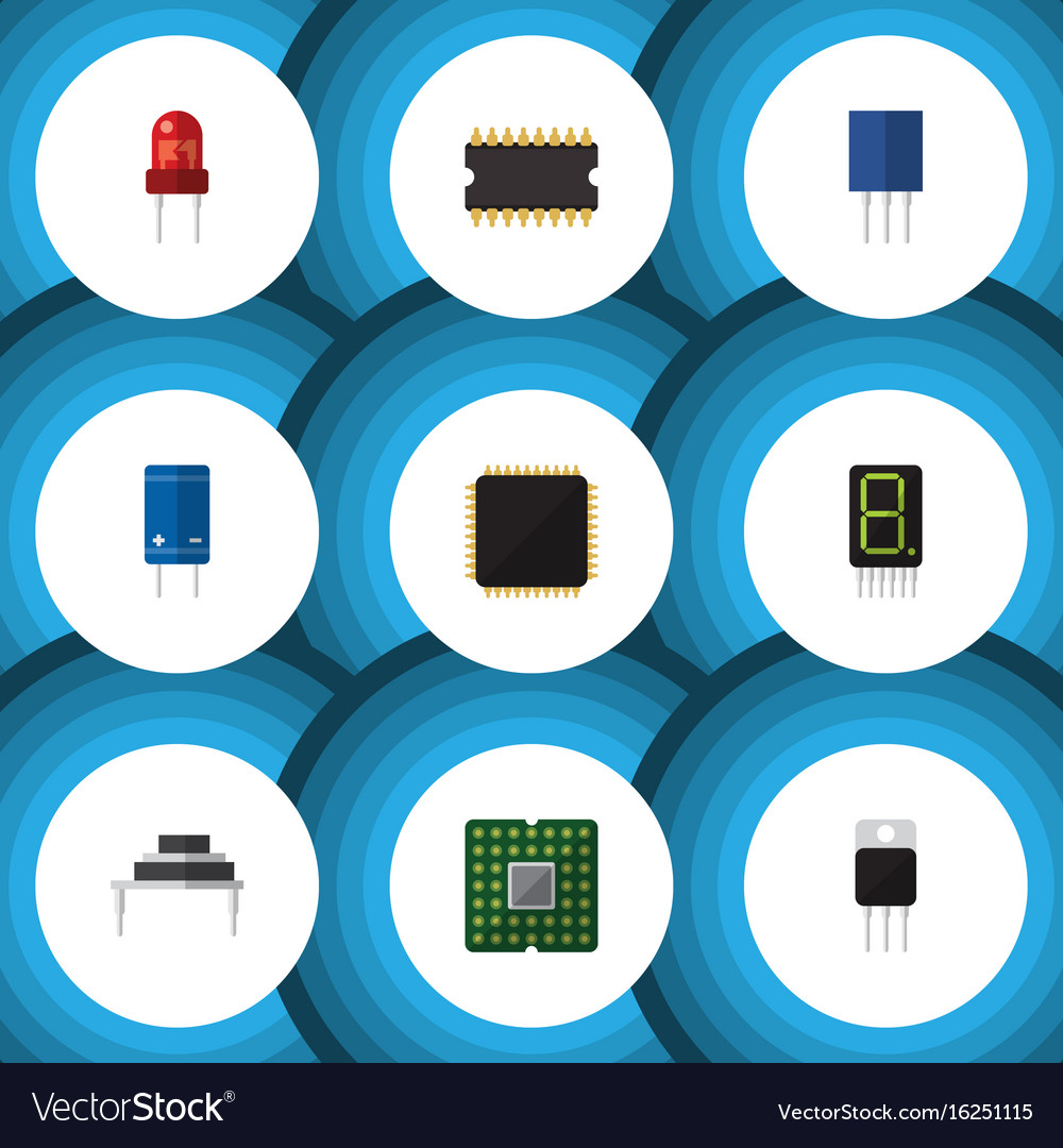 Flat icon device set of recipient microprocessor Vector Image