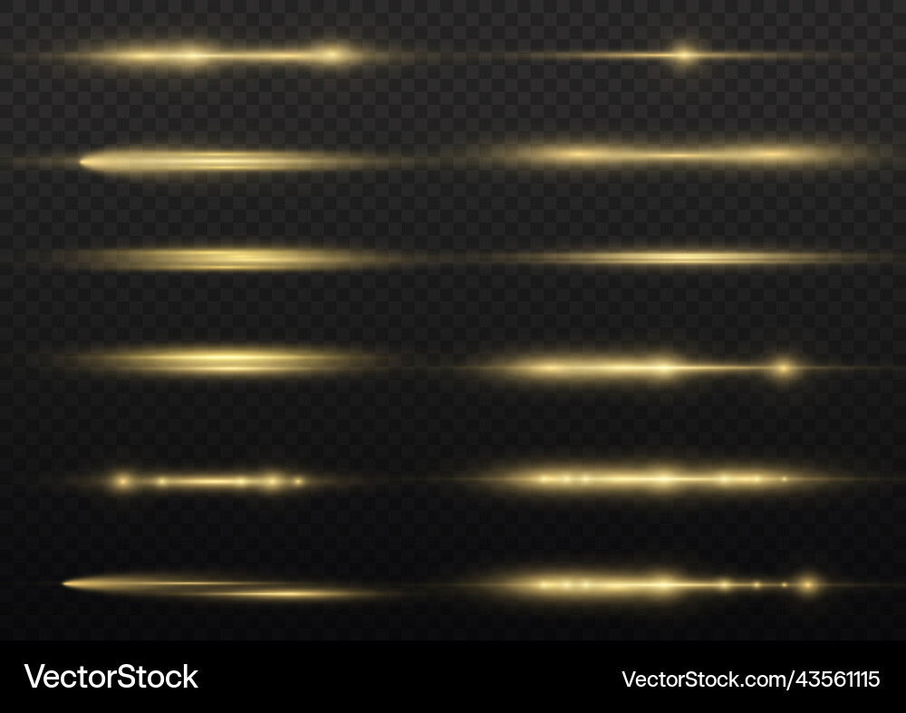 Golden glow line yellow horizontal light rays Vector Image