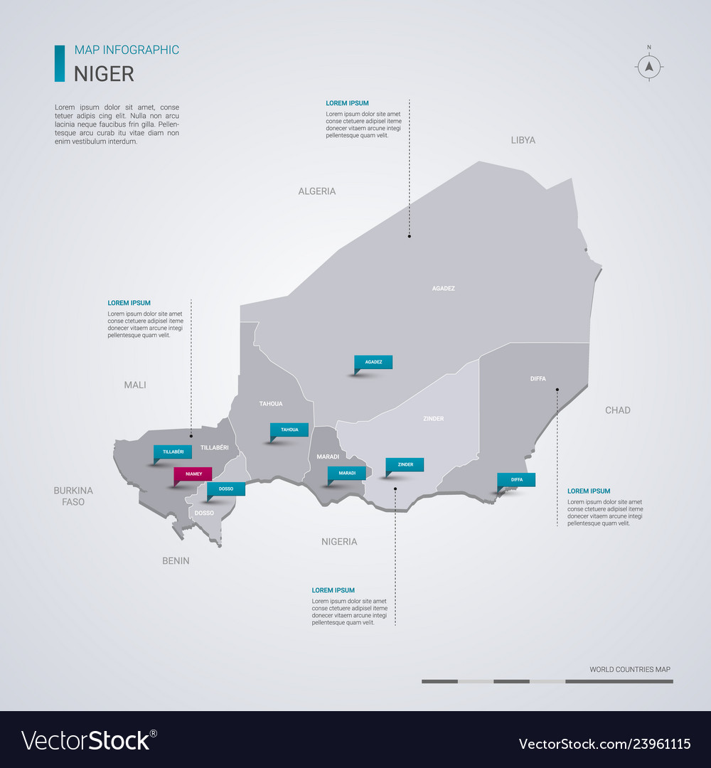 Niger map with infographic elements pointer marks Vector Image