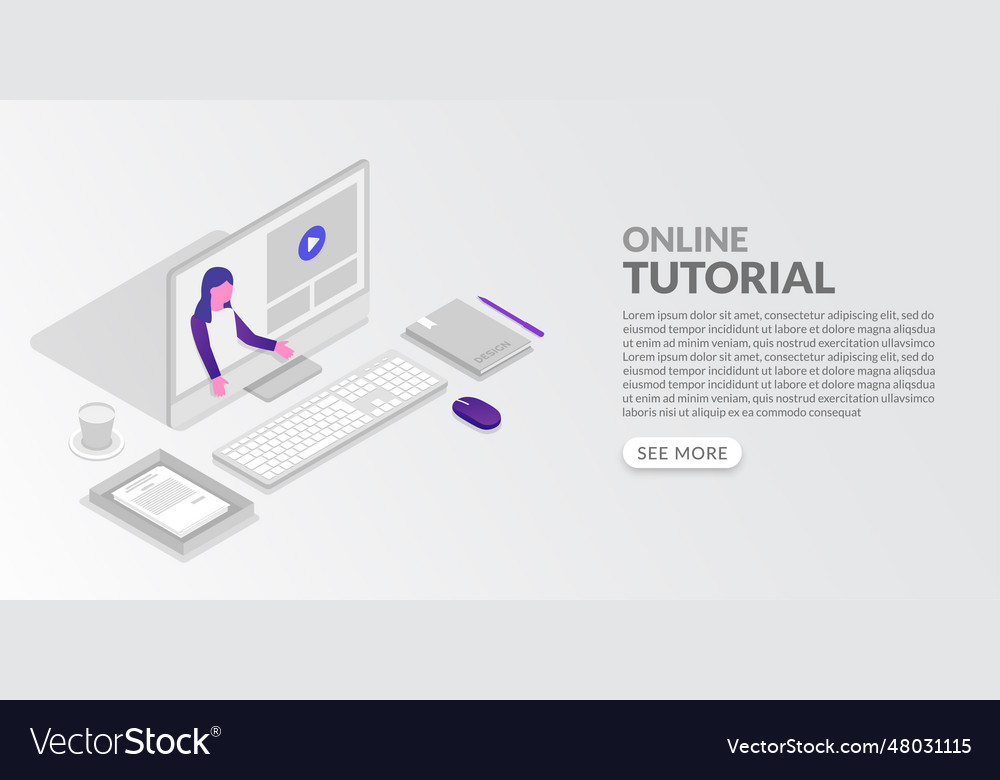 Online tutorial concept in isometric style learn Vector Image