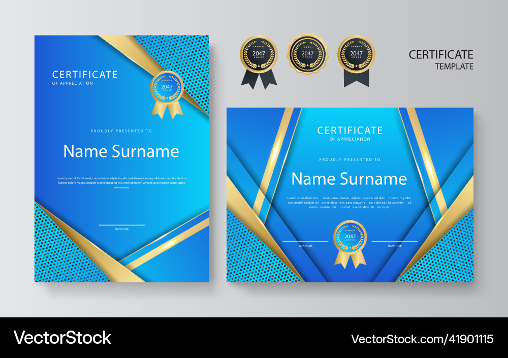 Premium elegant golden blue certificate design Vector Image