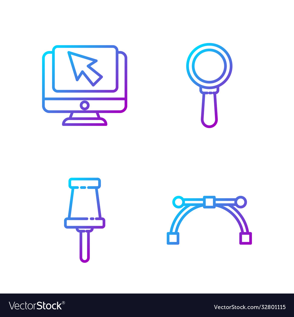 Set line bezier curve push pin computer monitor Vector Image
