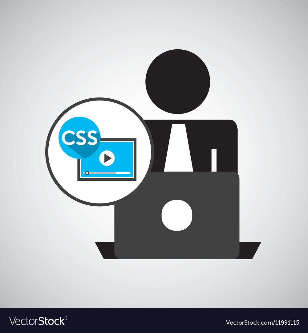 Silhouette Programmer Working Laptop Css Player Vector Image 0993
