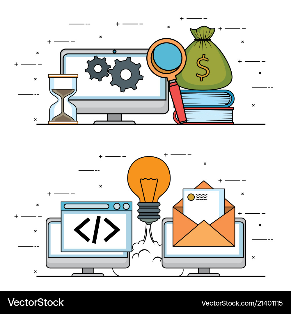 Start up business set icons Royalty Free Vector Image