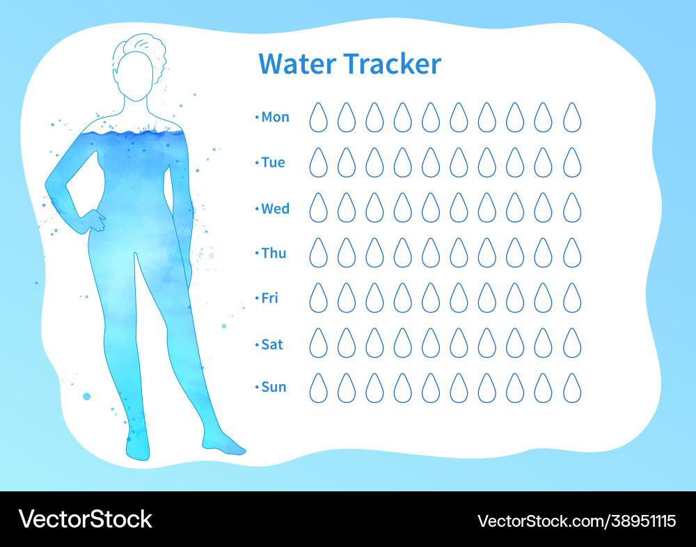 Water tracker template with female silhouette Vector Image