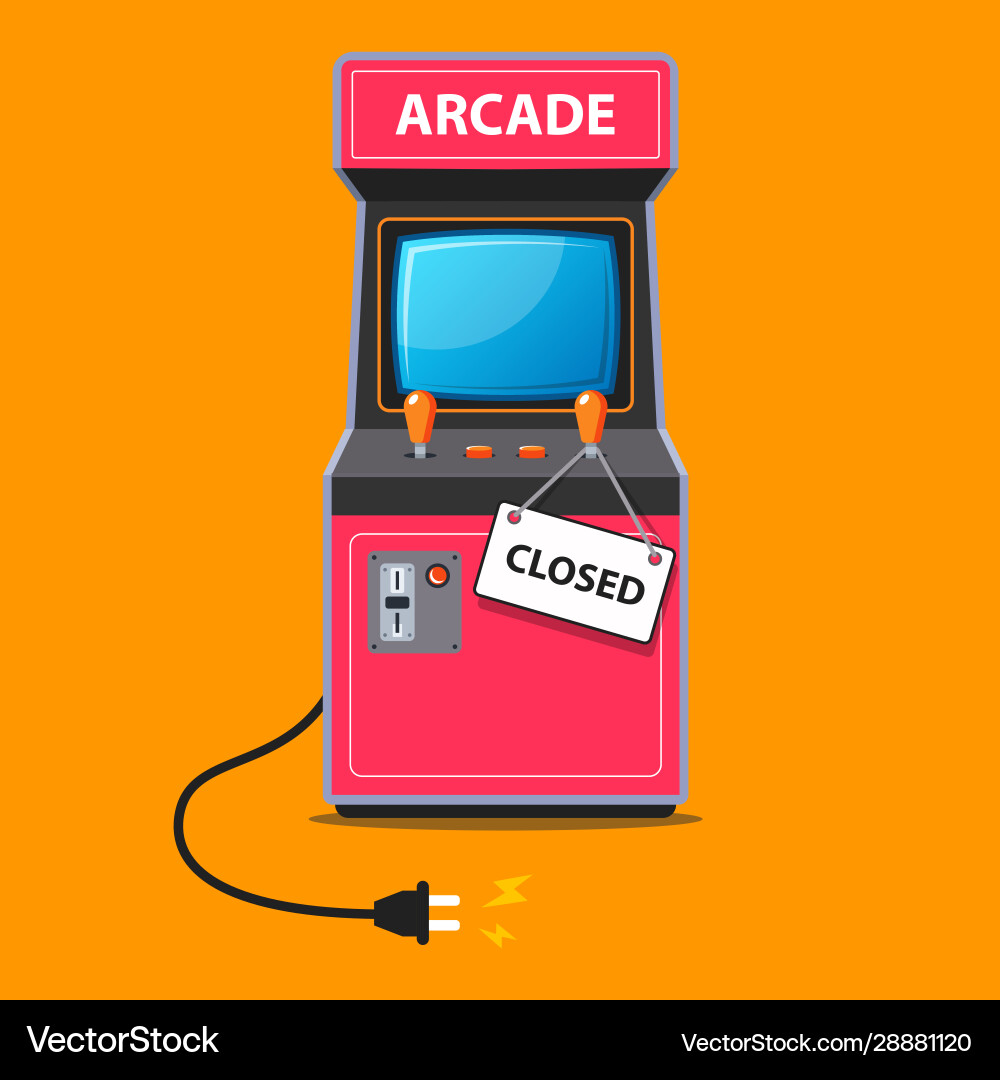 Arcade machine stopped working and a sign was Vector Image