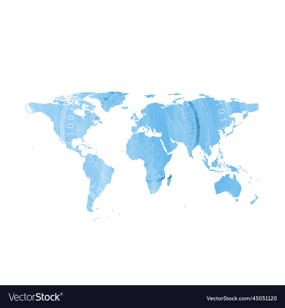 Blue grunge world map with round binary code Vector Image