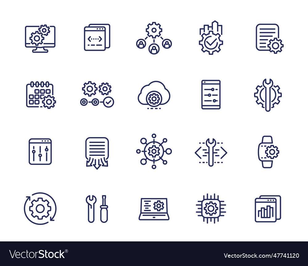 Development operation and protocols line icons Vector Image