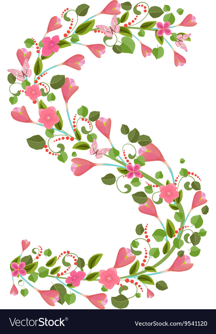 Floral font with spring pink flowers romantic Vector Image