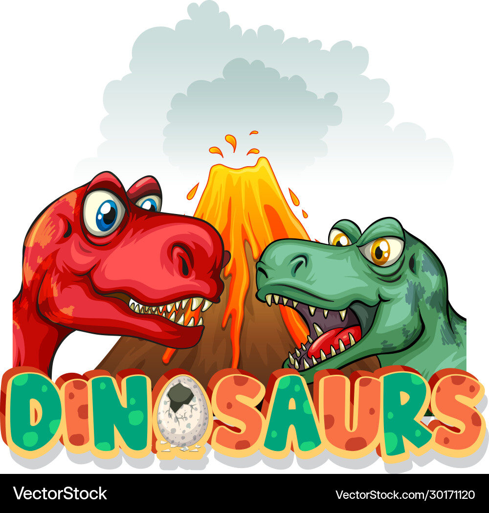 Font design for word dinosaurs with two t-rexes Vector Image