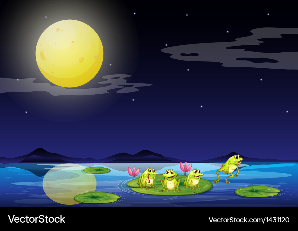 Frogs at waterlilies in river Royalty Free Vector Image
