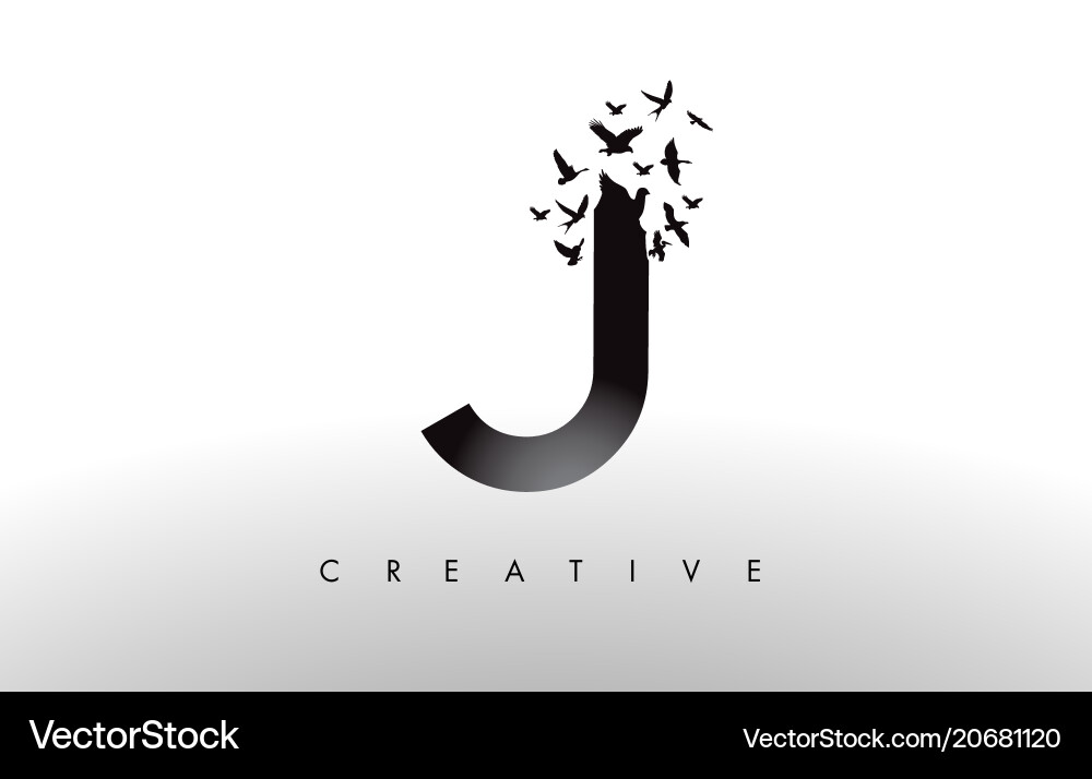 J logo letter with flock birds flying and Vector Image