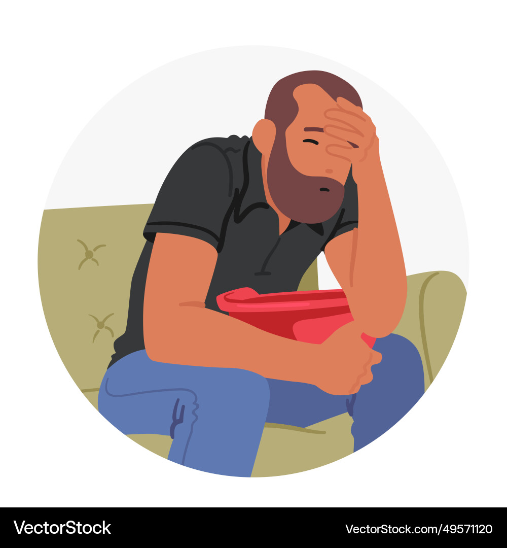 Pale man clutches basin feel bad sweating Vector Image