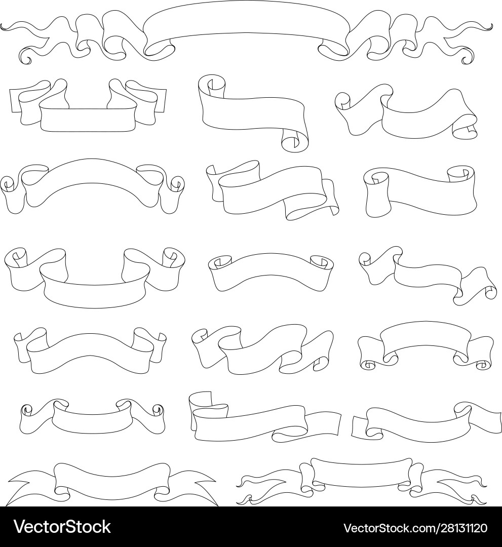 Ribbon banners outline icons set Royalty Free Vector Image