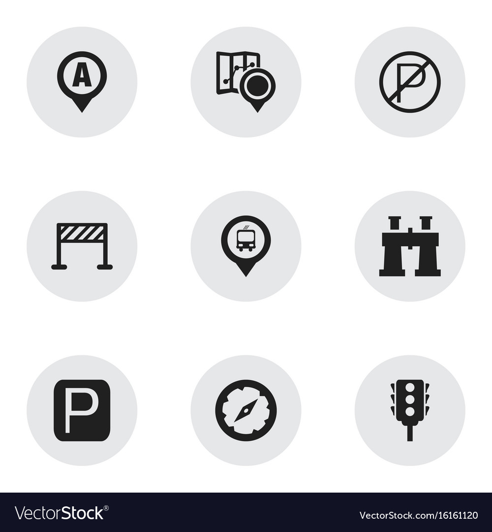 Set of 9 editable map icons includes symbols Vector Image